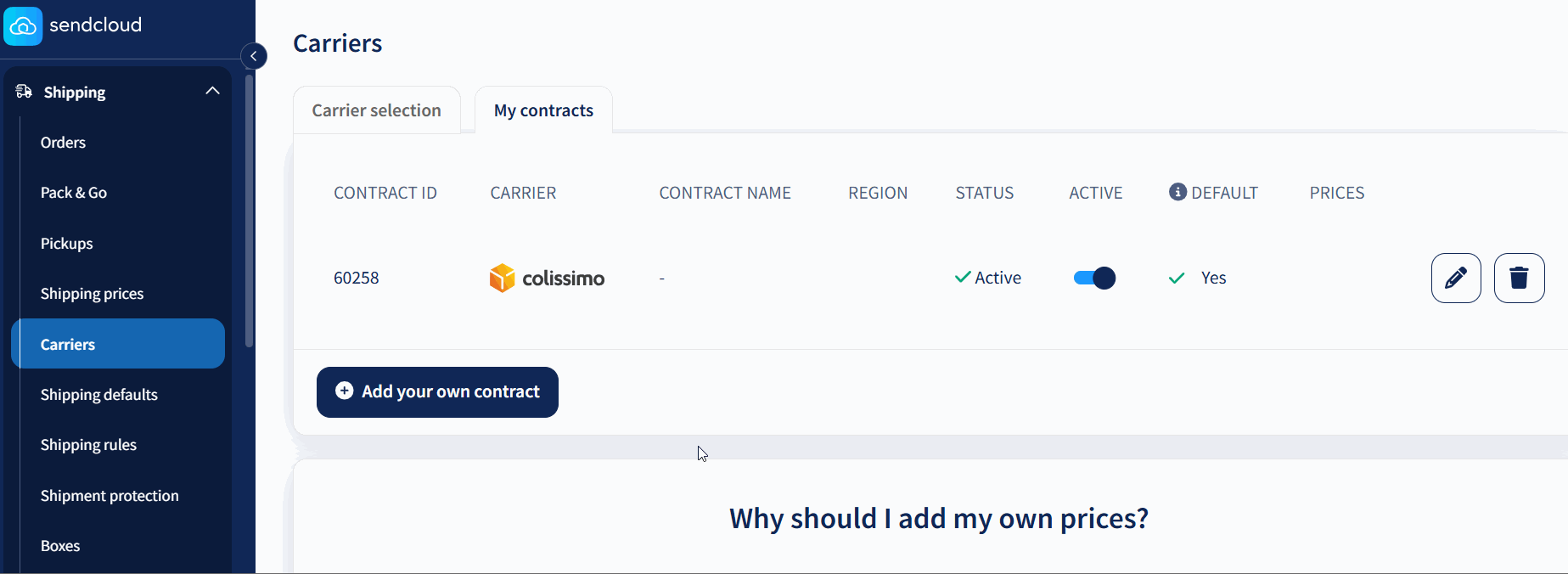 How can I deactivate or delete a carrier contract from my Sendcloud account? – Sendcloud Help Centre
